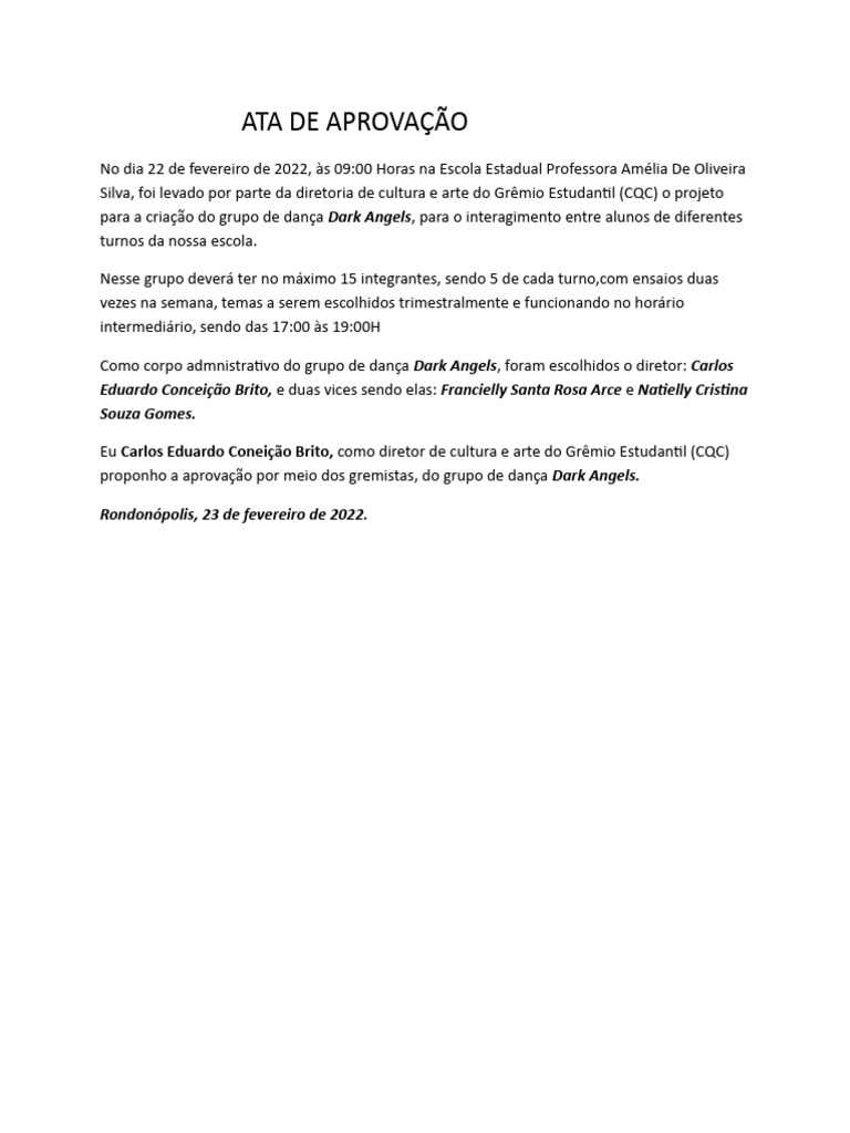 Ata de Aprovação | PDF Ata de Aprovação | PDF