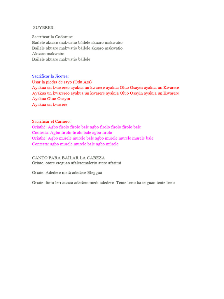 Cantos para Sacrificar Codorniz, Jicotea, Carnero | PDF
