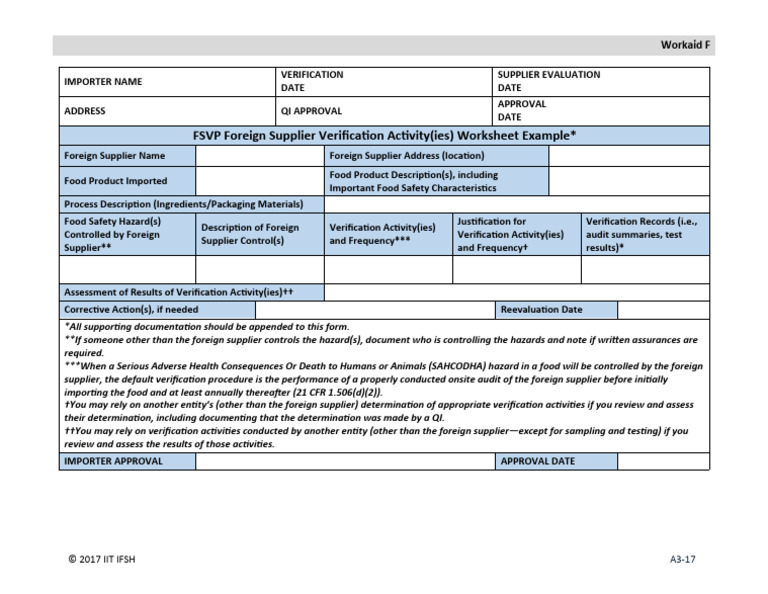 Foreign Supplier Verification Activity (Ies) Worksheet | PDF | Audit ...