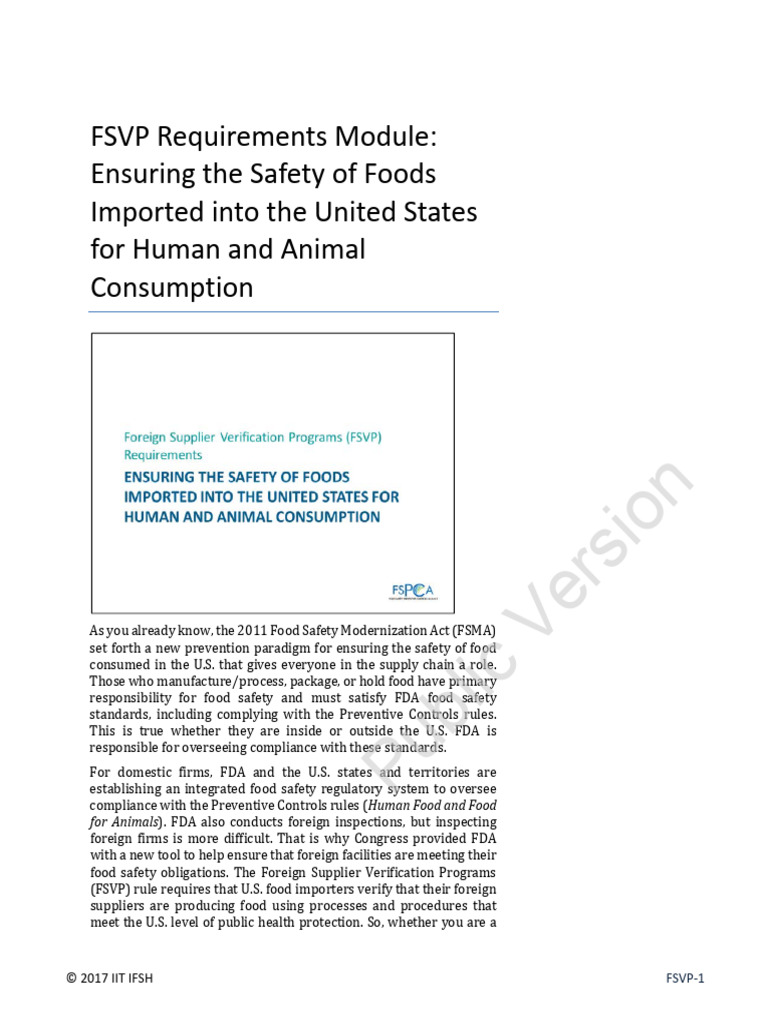 FSVP Awareness Module Foreign Suppliers - v1.0 Participant Manual 2017 ...