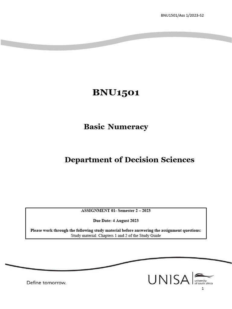 BNU1501 Basic Numeracy Assignment 2023 | PDF | Numbers | Integer