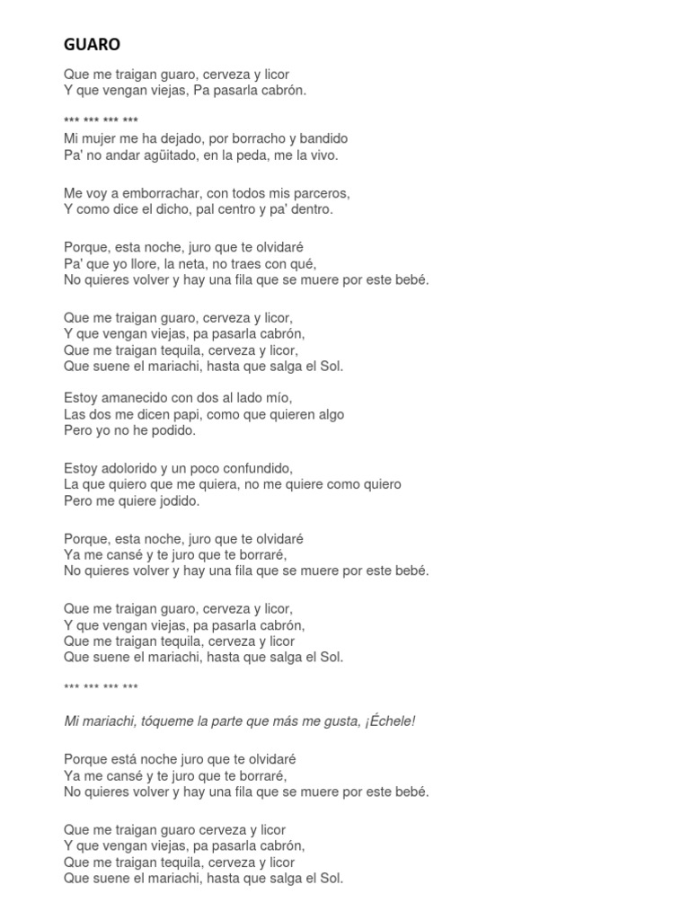 GUARO Letra | PDF