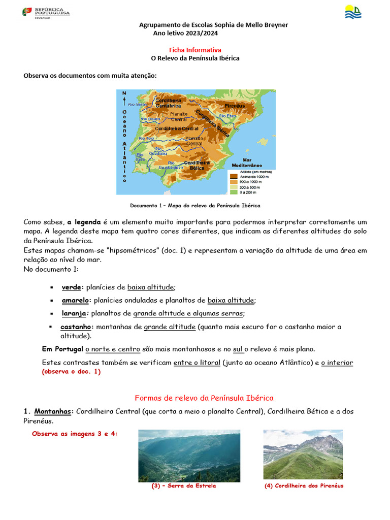 Ficha Informativa O Relevo Da Península Ibérica | PDF | Portugal ...