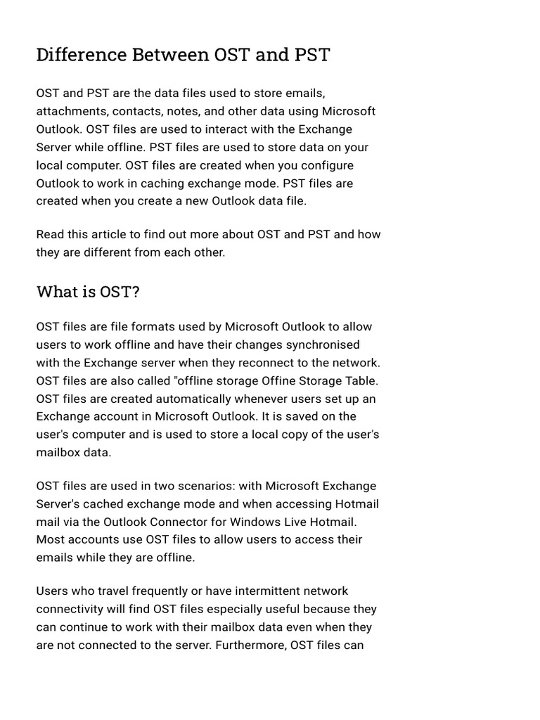 Difference Between OST and PST | PDF | Microsoft Outlook | Information Technology Management
