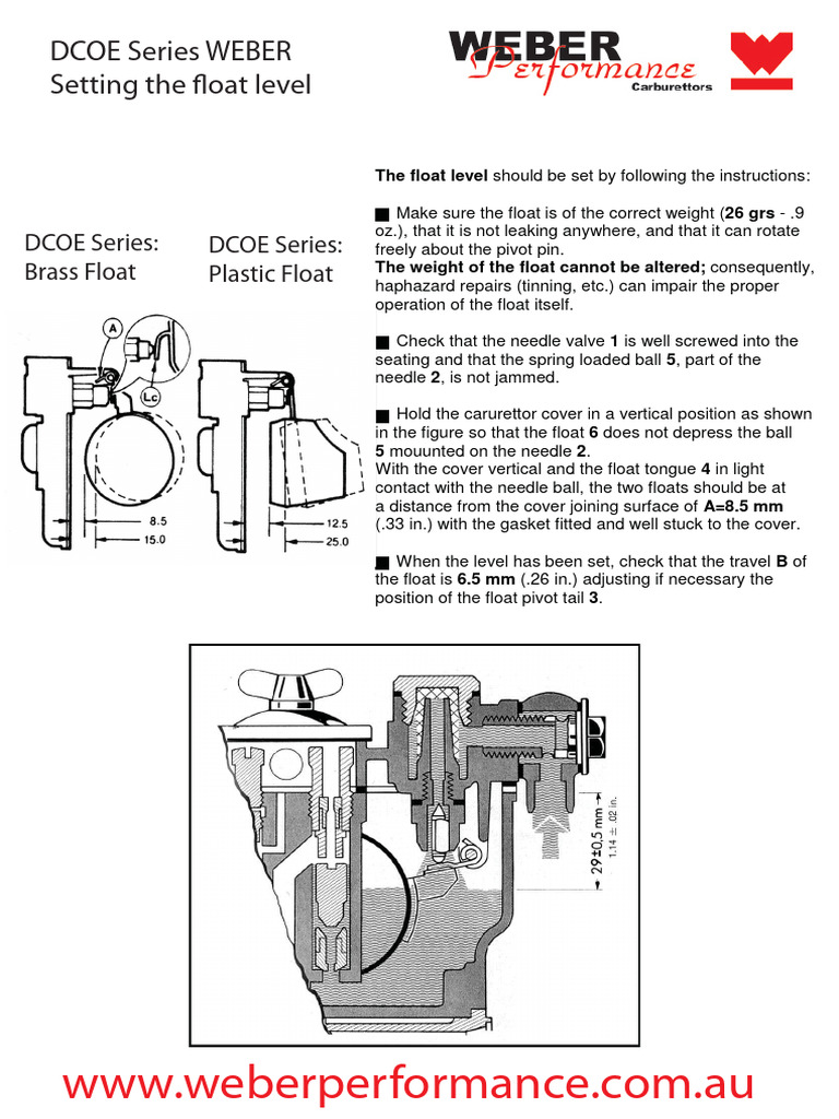 Setting Weber DCOE Float Level Guide | PDF