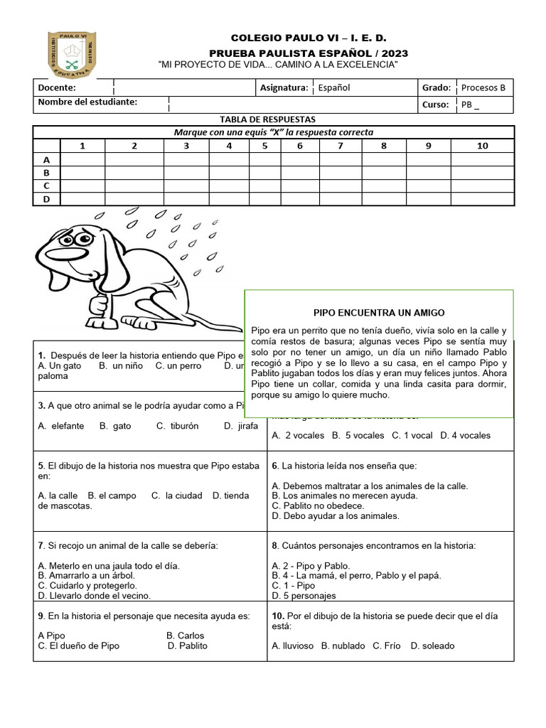 Prueba Español 2023 | PDF