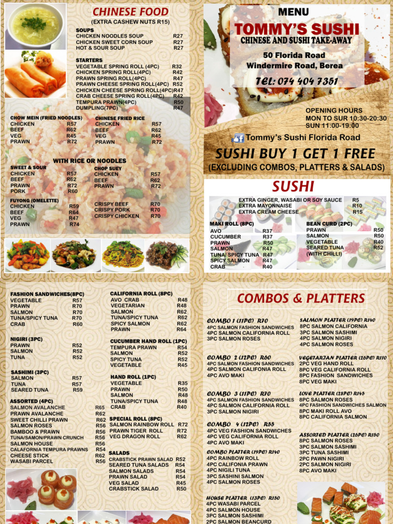 Tommyssushifloridamenu | PDF | Sushi | Cooking