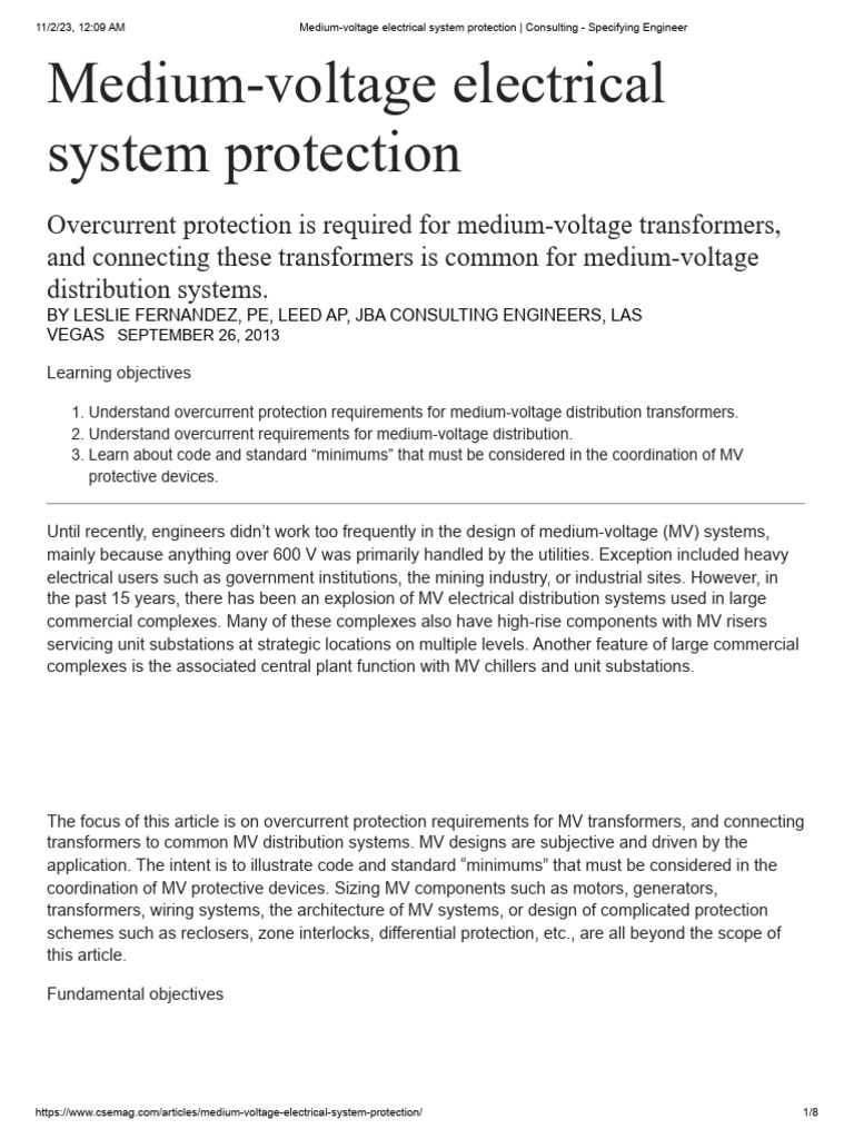 Medium-Voltage Electrical System Protection | PDF | Transformer | Fuse ...