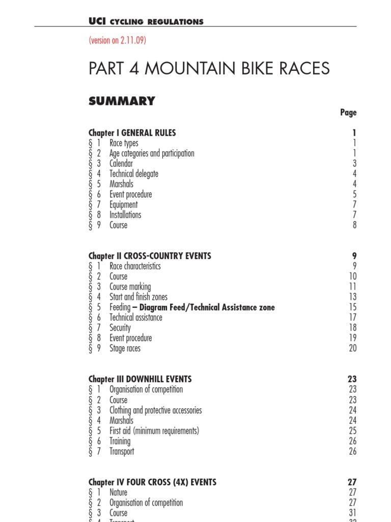 UCI MTB Races Regulations | PDF
