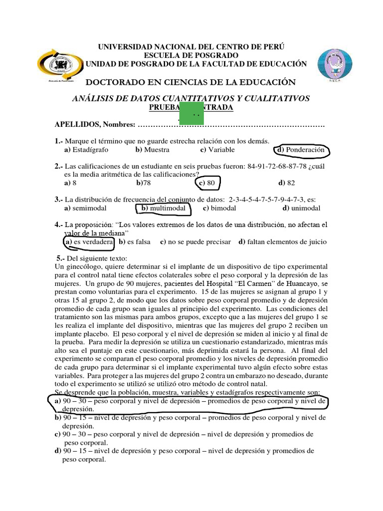 Prueba de Entrada Solucionado | PDF | Experimentar | Desviación Estándar Prueba de Entrada Solucionado | PDF | Experimentar | Desviación Estándar
