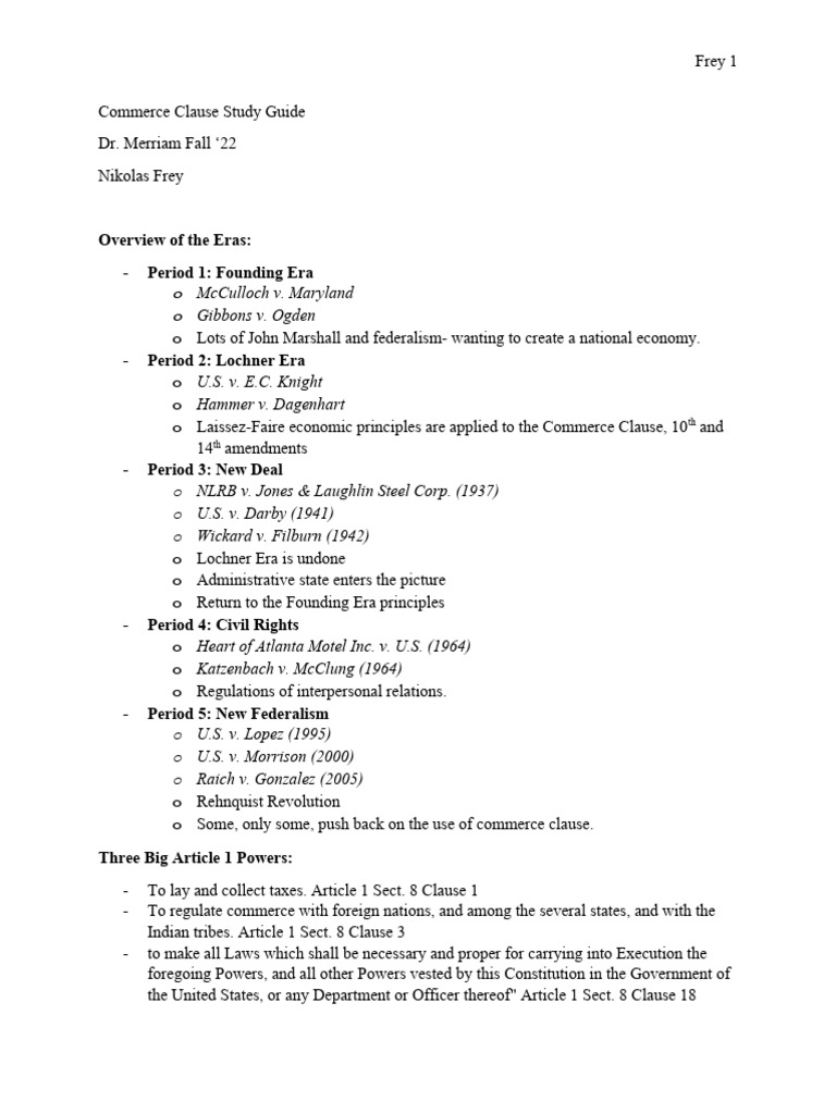Con Law Commerece Clause Study Guide | PDF | Commerce Clause | Government