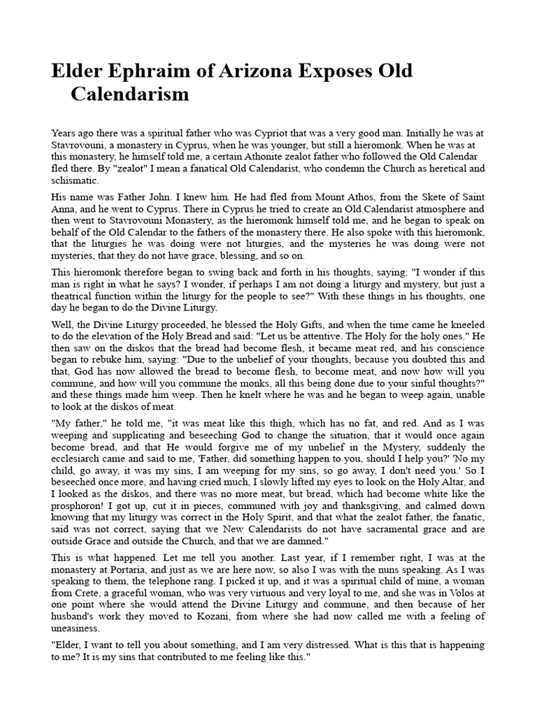 Elder Ephraim of Arizona exposes old calendarism | PDF | Eastern ...