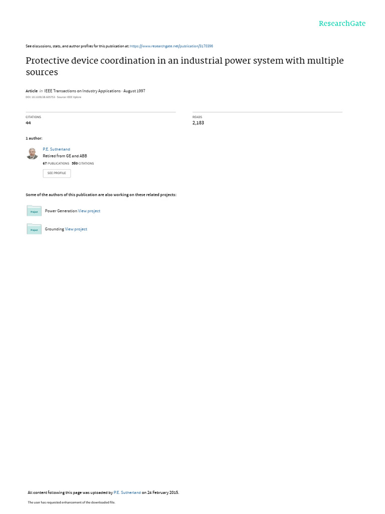 Protective Device Coordination In An Industrial Power System With Multiple Sources Pdf Relay