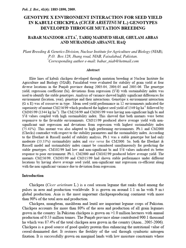Genotype X Environment Interaction For S | PDF | Chickpea | Legume