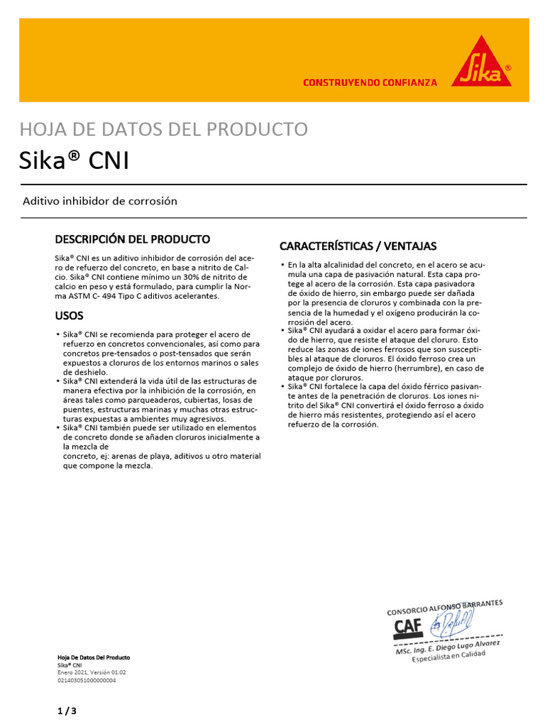 Sika Cni | PDF | Hormigón | Corrosión