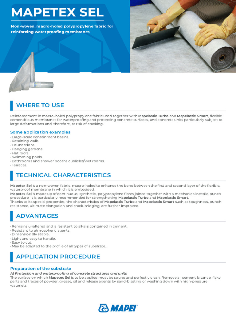 Mapetex Sel: Reinforcement for Waterproofing | PDF | Concrete | Materials