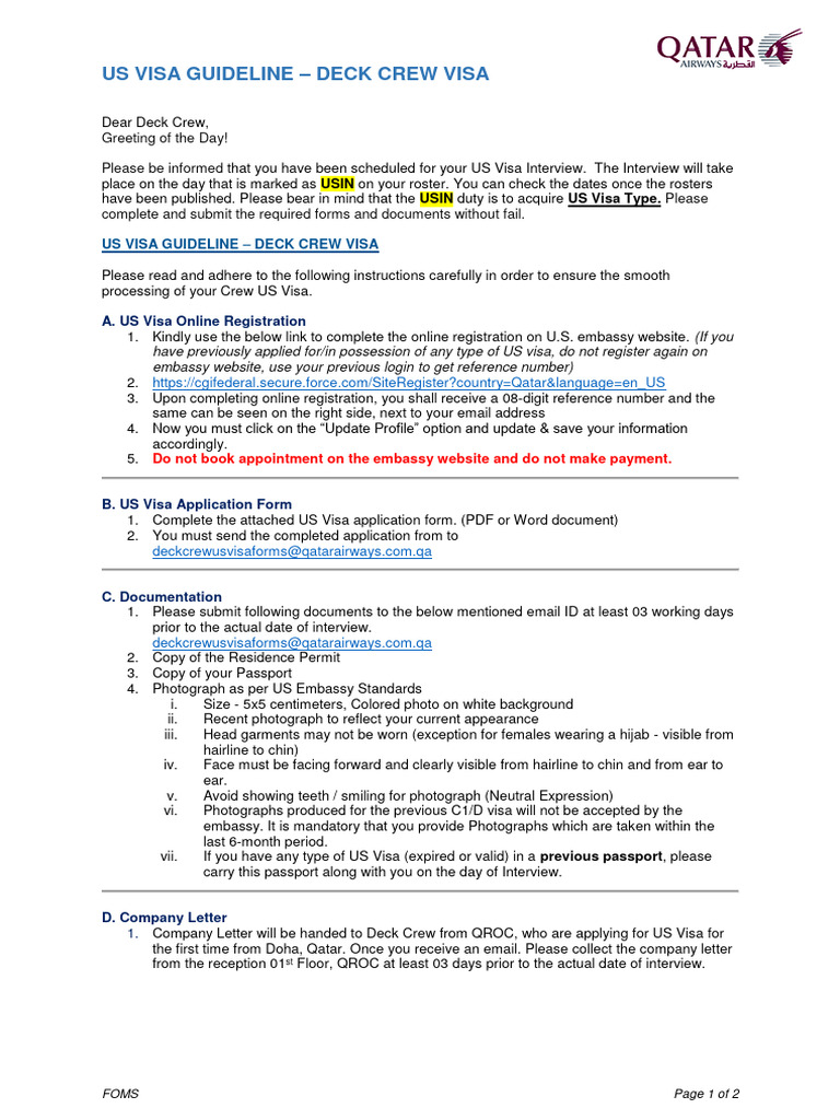 B. US Visa Guideline - Deck Crew Visa | PDF | Travel Visa | Passport