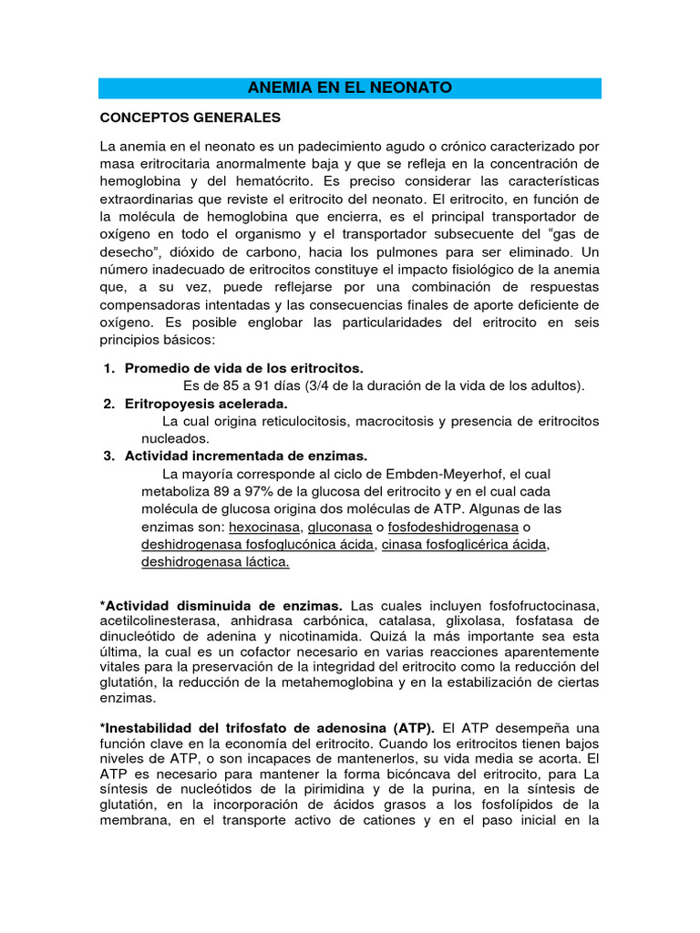 Anemia Neonatal Kamilla 2 | PDF | Glóbulo rojo | Sangre