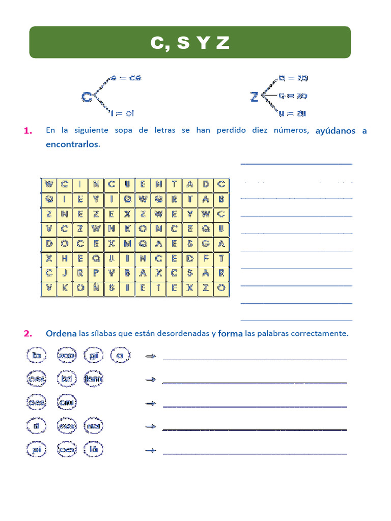 Palabras Con La C S Z para Segundo Grado de Primaria | PDF