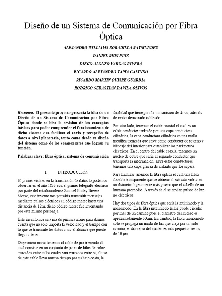 Diseno de Un Sistema de Comunicacion Por Fibra Optica Final | Descargar gratis PDF | Fibra ...