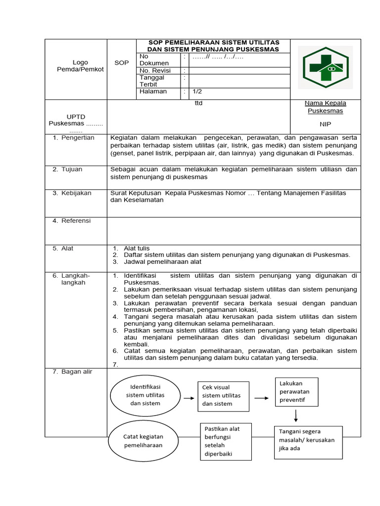 1.4.7.b SOP PEMELIHARAAN SISTEM UTILITAS DAN SISTEM PENUNJANG PUSKESMAS | PDF | Teknologi & Rekayasa