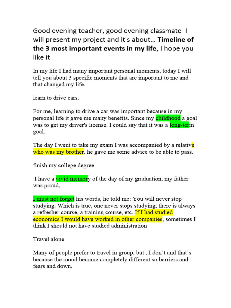 The 3 Most Important Events in My Life, I Hope You | PDF