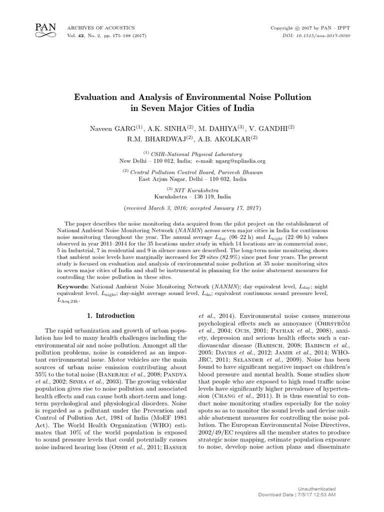 Evaluation and Analysis of Environmental Noise Pol | PDF | Pollution ...