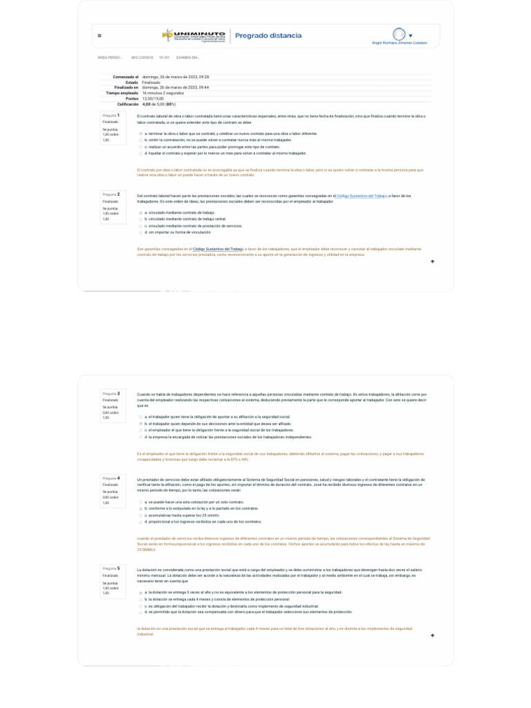 Examen Diagnostico Revision Del Intento Compress | PDF | Derecho laboral | Salario