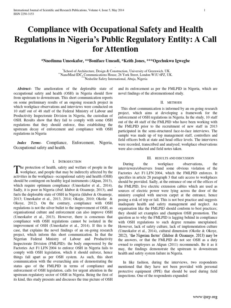 Compliance With Occupational Safety and | PDF | Occupational Safety And Health | Regulatory ...