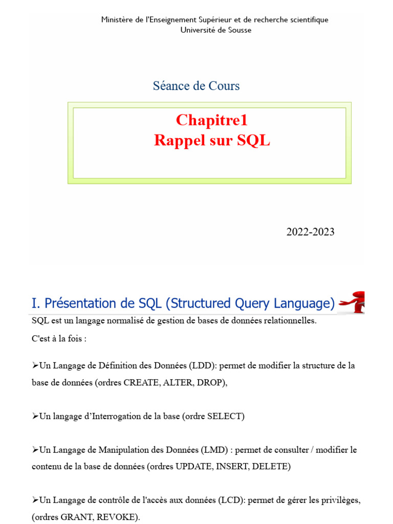 Chapitre1 Rappel Sur SQL | PDF | SQL | Logiciel de gestion des données