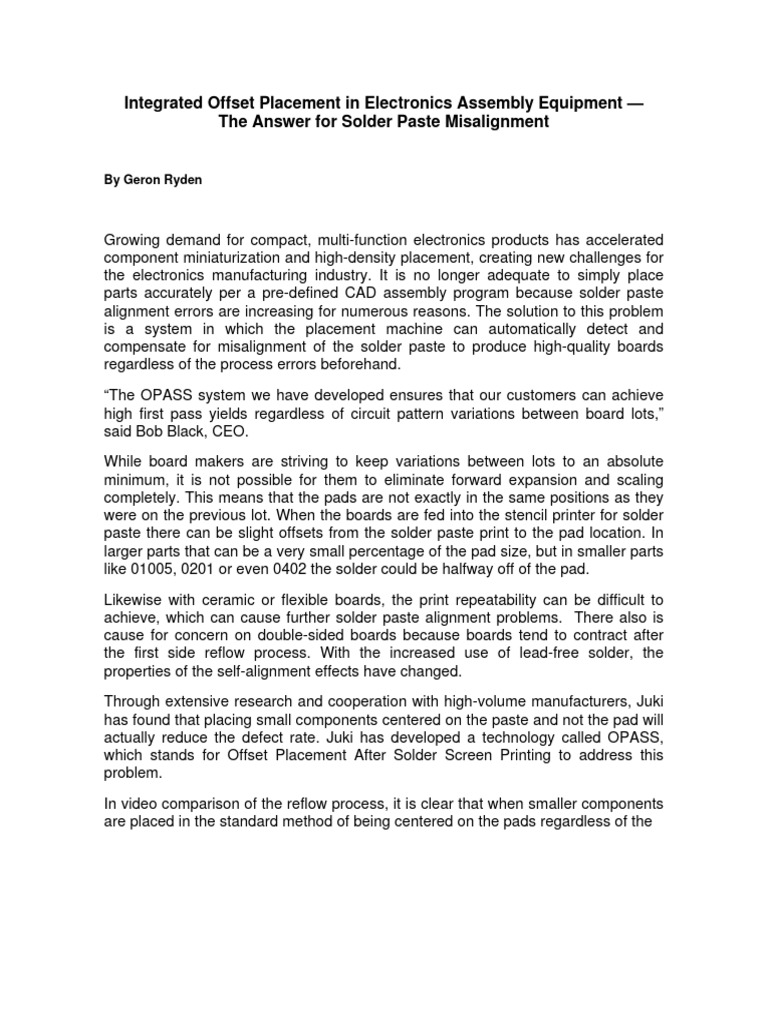 Solder Paste Misalignment Solution | Download Free PDF | Physical Sciences