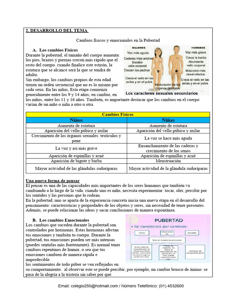 Cambios Físicos Y Emocionales En La Pubertad Pdf Pubertad Las Emociones 