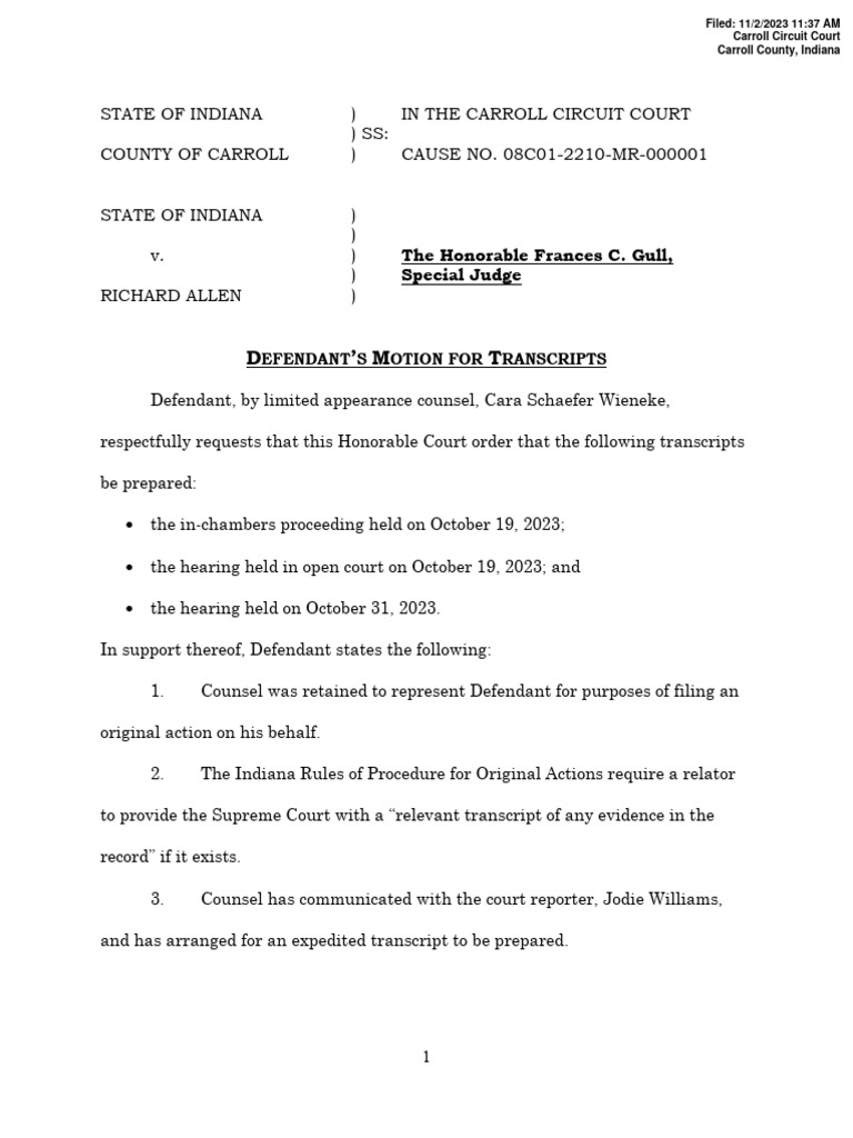 Richard Allen - MTN Transcripts PDF | PDF | Judiciaries | Legal Procedure
