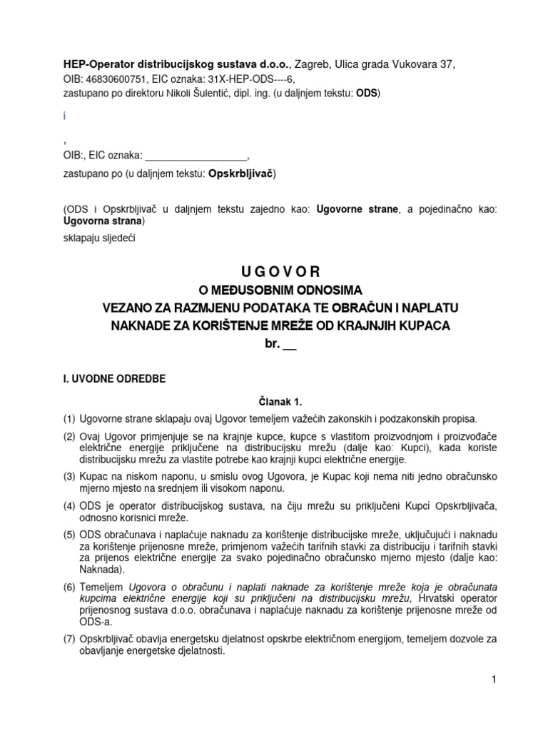 Obrazac Ugovora | PDF