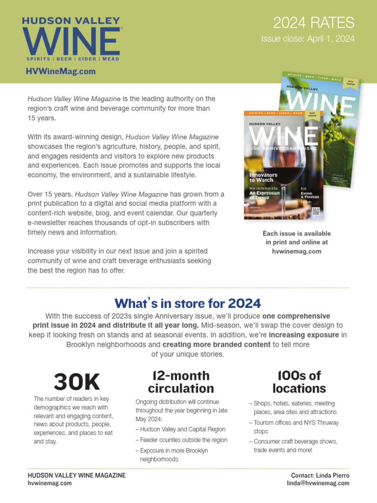Hudson Valley Wine Magazine 2024 Rates | PDF | Credit Card | Payments