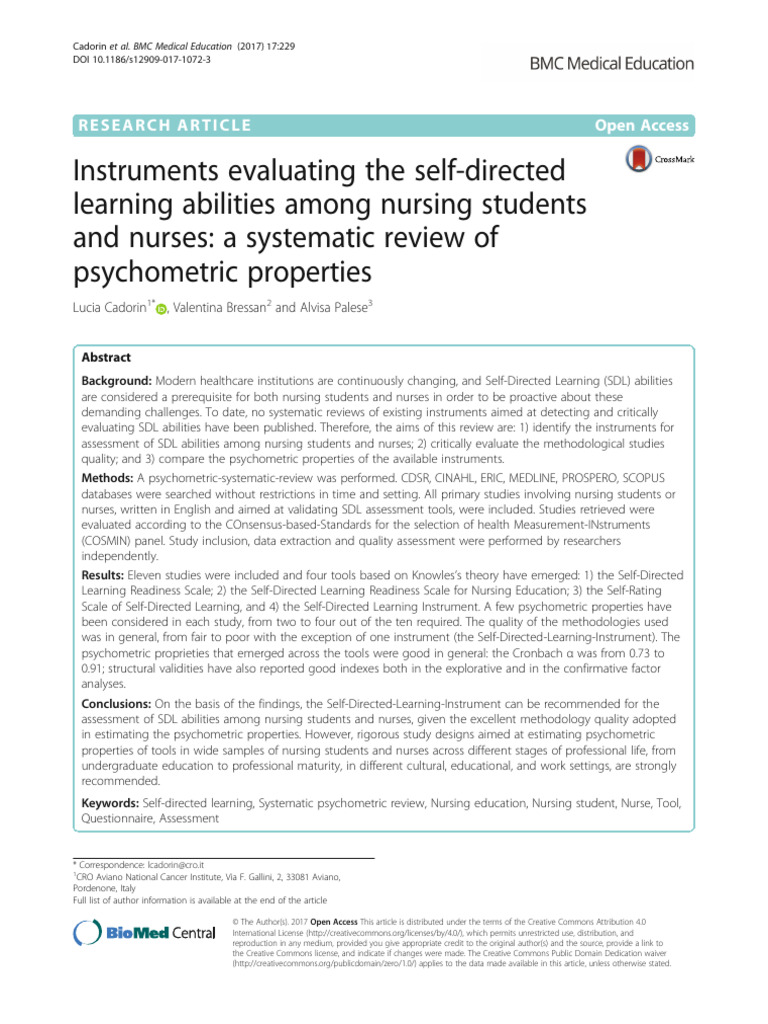 Nursing SDL Assessment Tools Review | PDF | Systematic Review | Psychometrics
