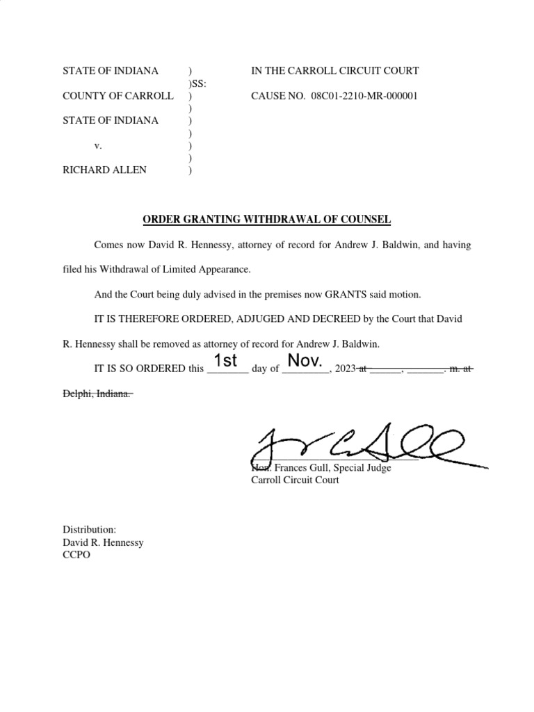 Indiana Court Order: Counsel Withdrawal | PDF