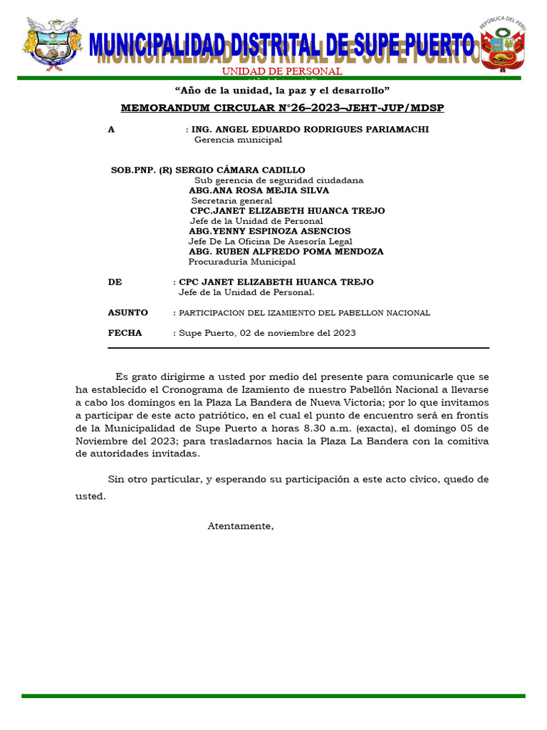 MEMORANDUM CIRCULAR #26-2023 - IZAMIENTO 05 DE Noviembre | PDF