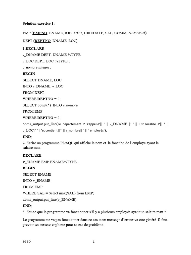 Solution TP PLSQL 1 | PDF | SQL | PL/SQL