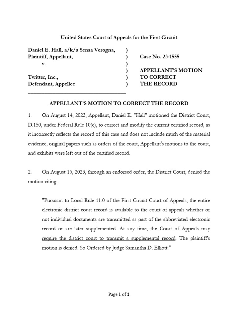 Motion to Correct Appeal Record | PDF | United States Courts Of Appeals ...