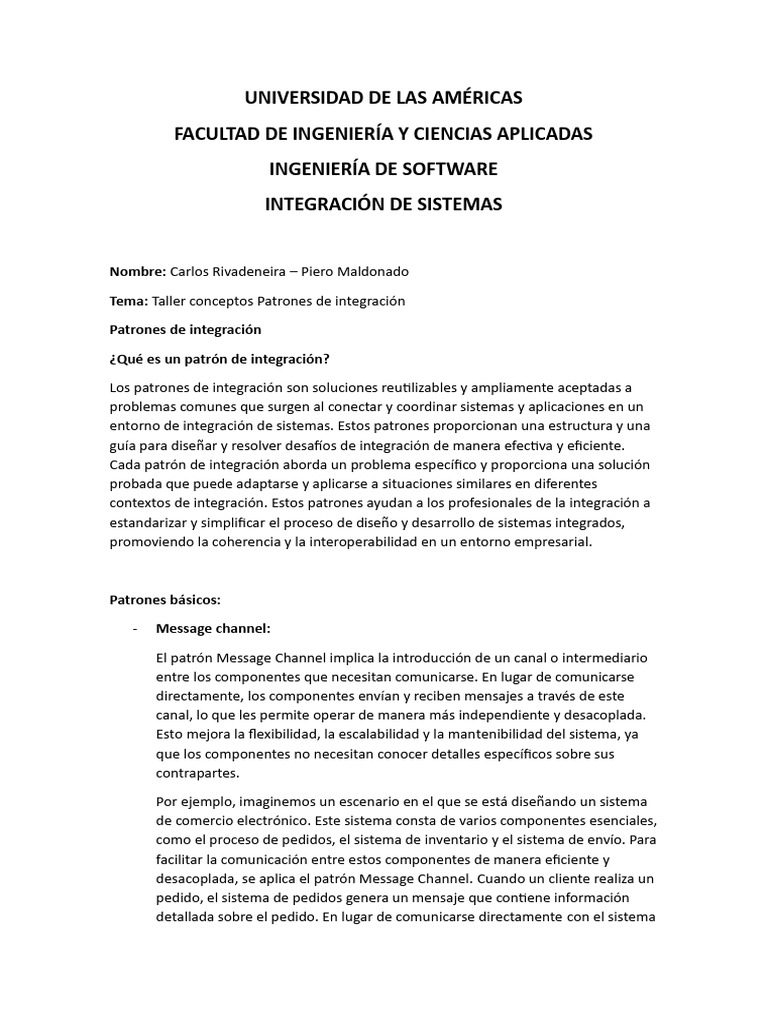 Taller Conceptos Patrones de Integración - Carlos Rivadeneira | PDF ...