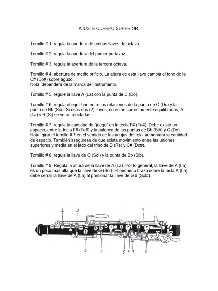 Ajuste Basico Del Oboe. | PDF | Oboe | Tornillo