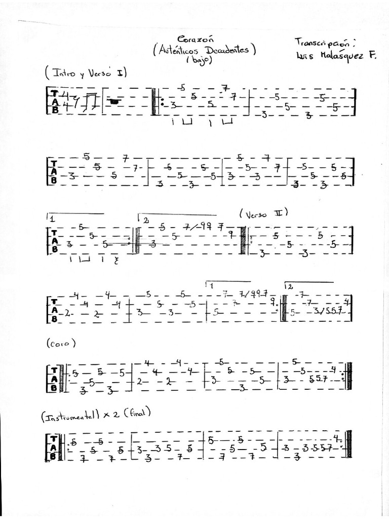 Corazón (Autenticos Decadentes) Tabs Bajo | PDF