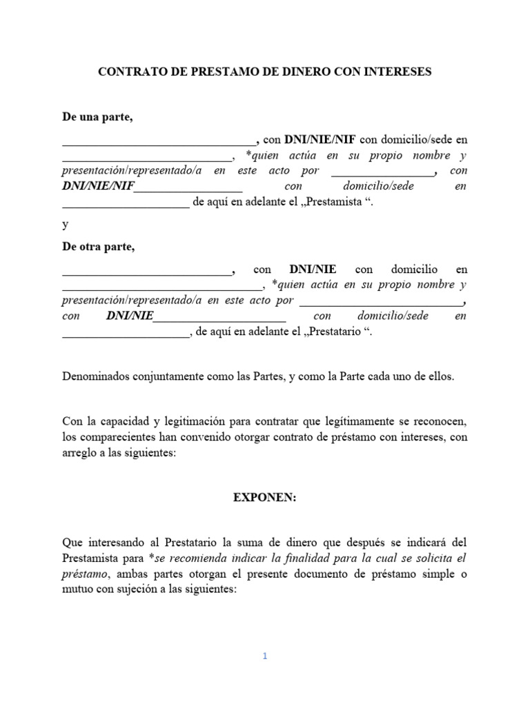 Contrato de Prestamo Con Intereses Vygo5j | PDF | Interés | Crédito