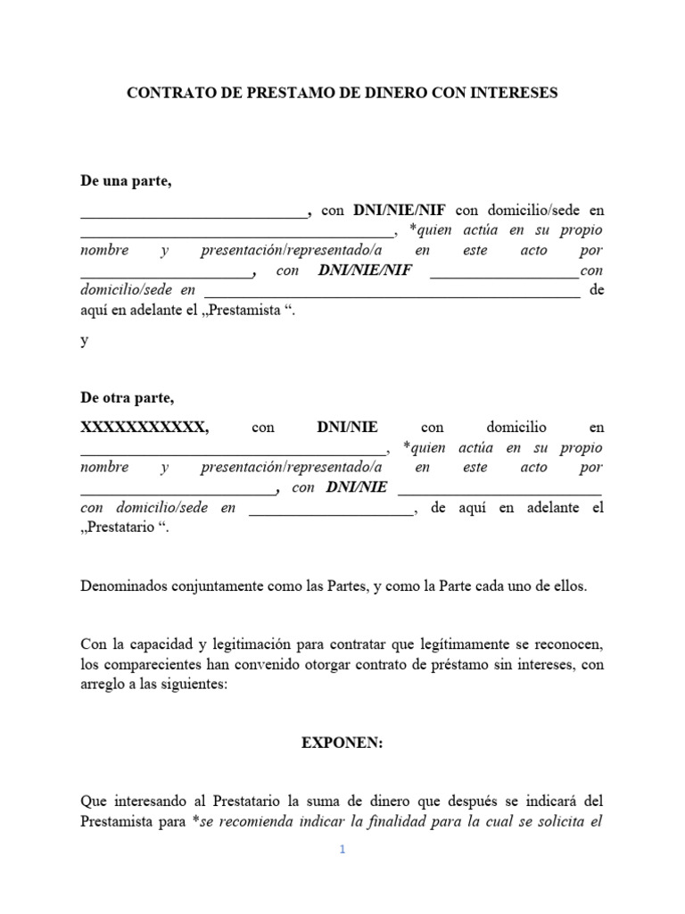 Contrato de Prestamo Sin Intereses | Descargar gratis PDF | Bancos ...
