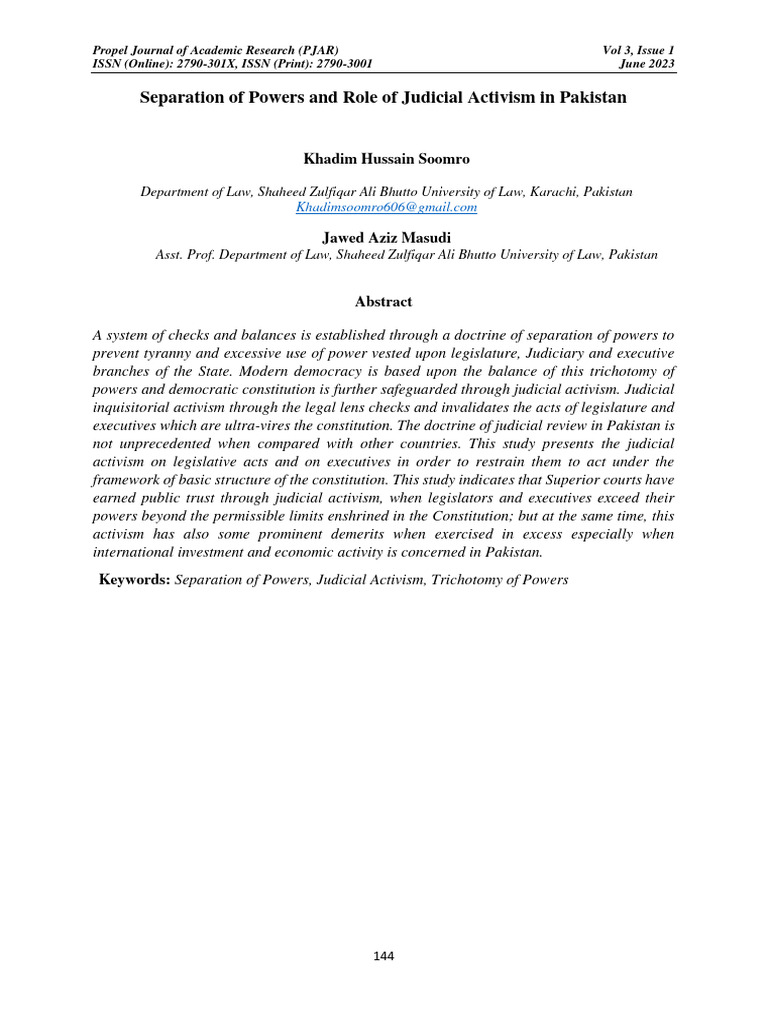 12-Paper (Formatted) Updated Separationofpowerandroldofjudiciary. 4K Revisied Paper 144-156 ...