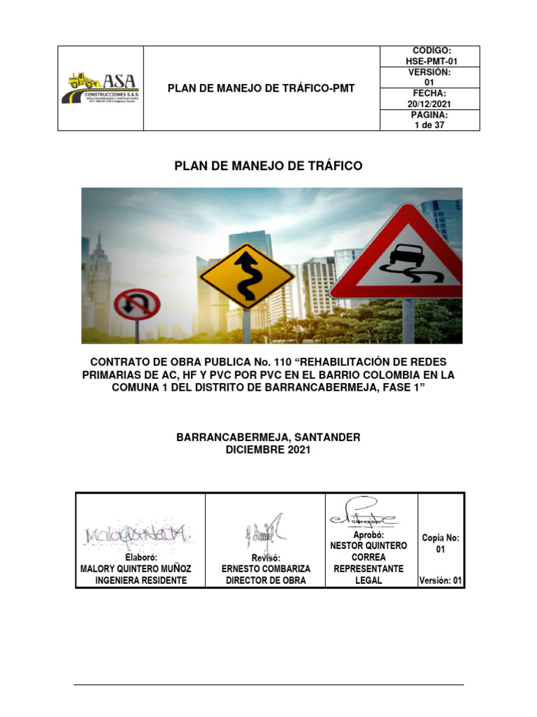 Hse-Pmt-01-Plan de Manejo de Trafico - Asa Construcciones - V1 | PDF ...