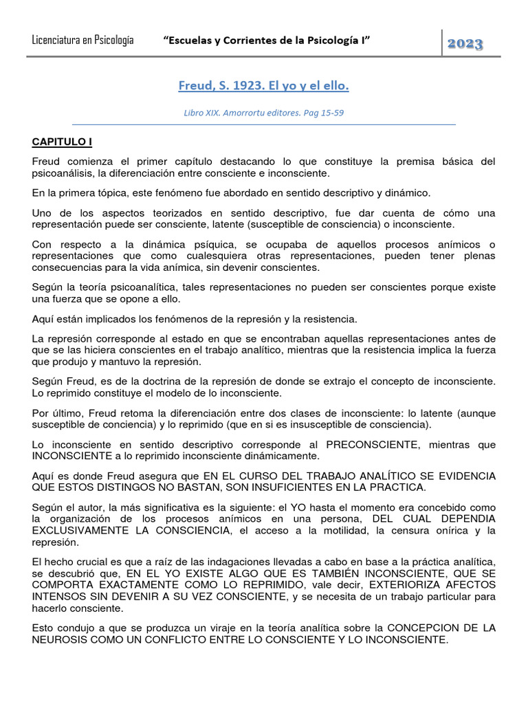Resumen Freud, S. 1923. El Yo y El Ello. | PDF | Carné de identidad ...