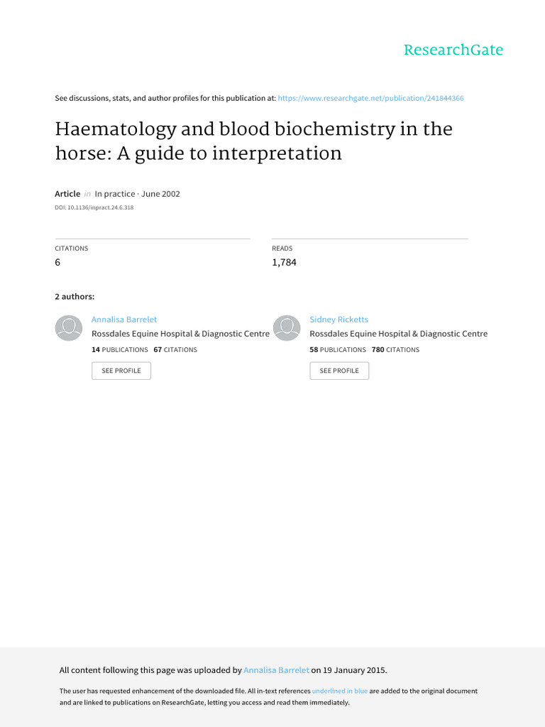 Haematology and Blood Biochemistry in The Horse A | PDF | White Blood ...