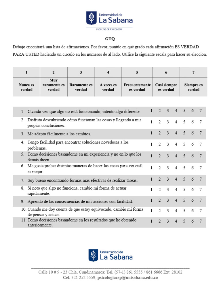 GTQ (Generalized Tracking Questionnaire) UNISABANA | PDF